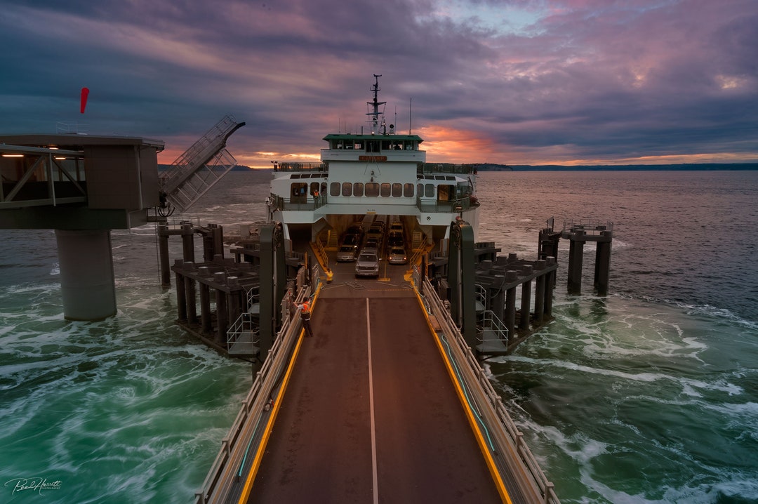 Evening Ferry Departure - Mukilteo Ferry at Sunset - Washington State ...