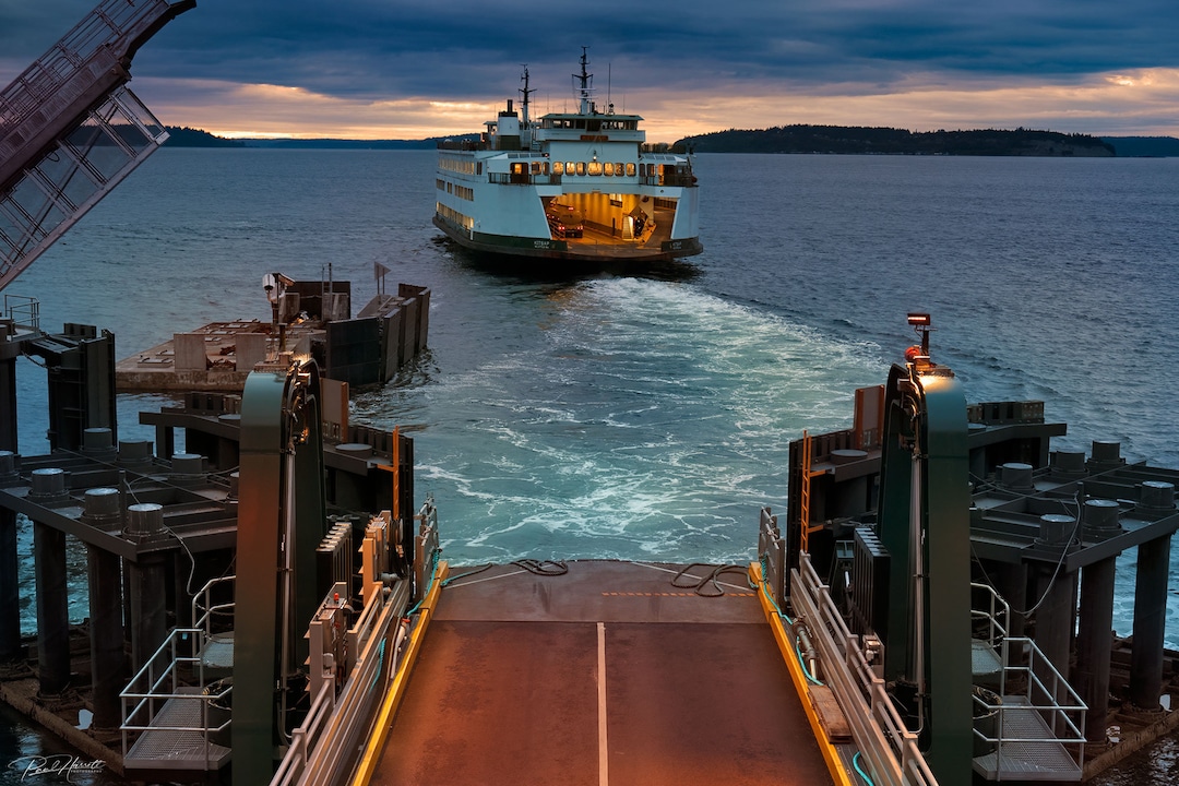 Evening Ferry Departure - Mukilteo Ferry at Sunset - Washington State ...