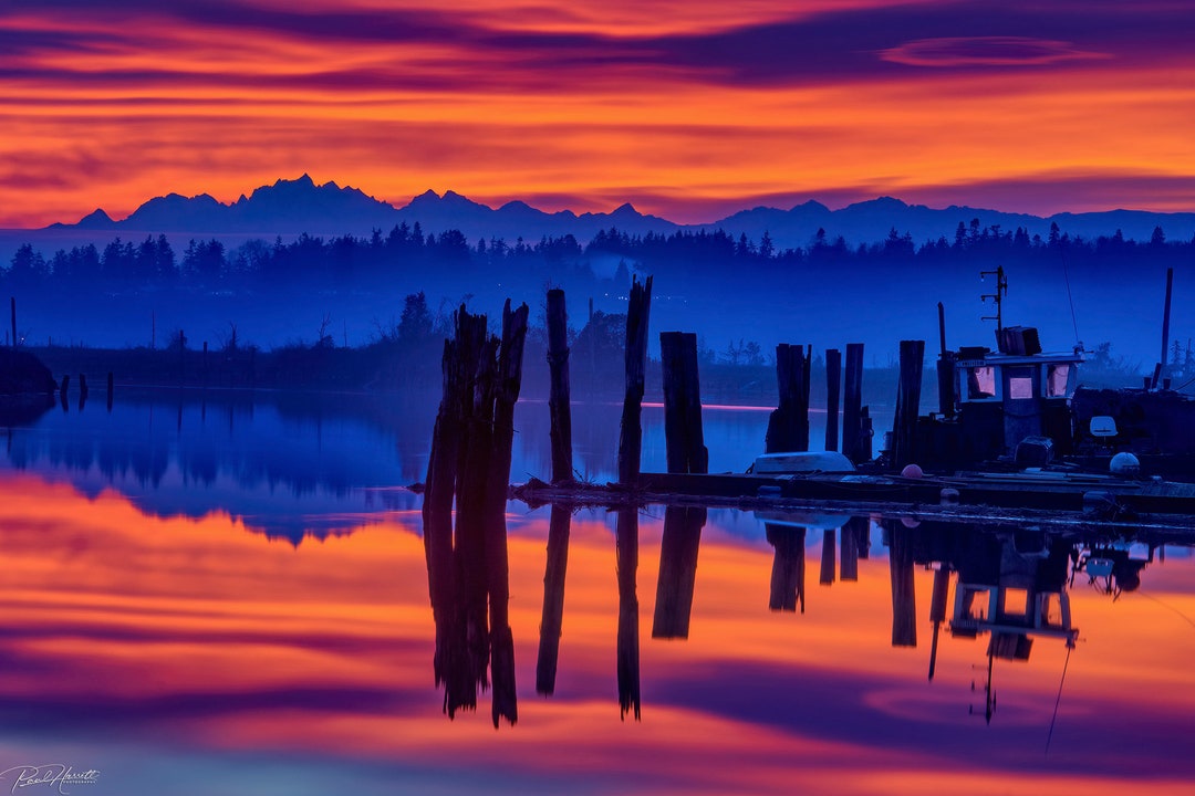 Red Sky Sunset Puget Sound Pacific Northwest Landscape Photography Art ...