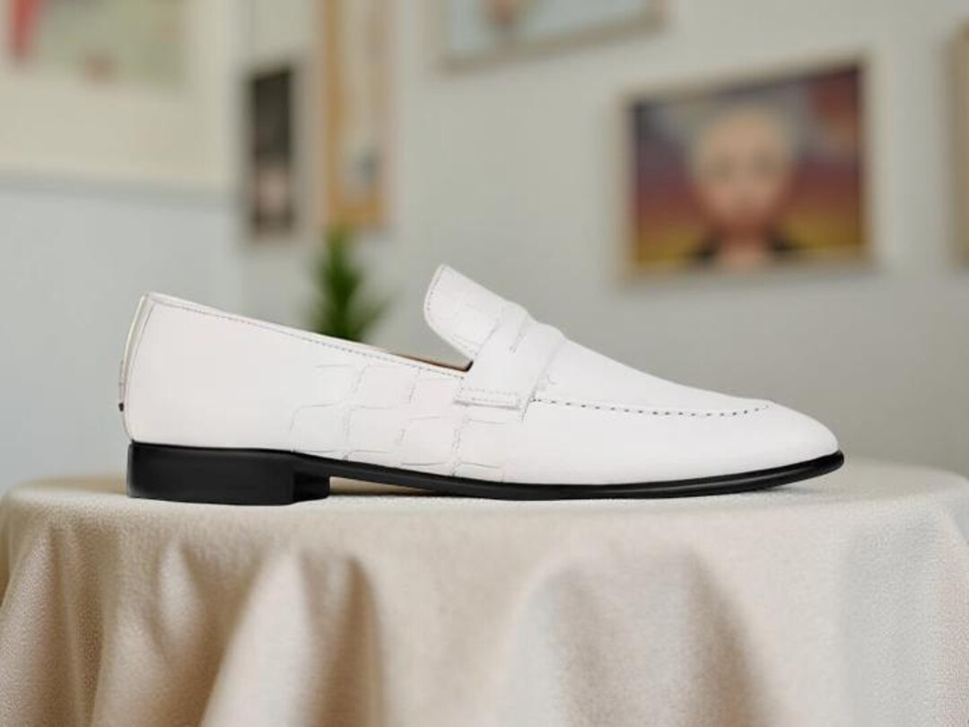 Summer Leather Loafers White Wedding Shoes Business Shoes Men's Party ...