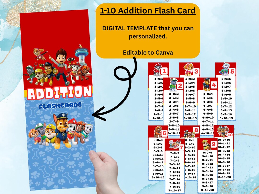 1-10 Addition Flashcard (paw Patrol) - Etsy