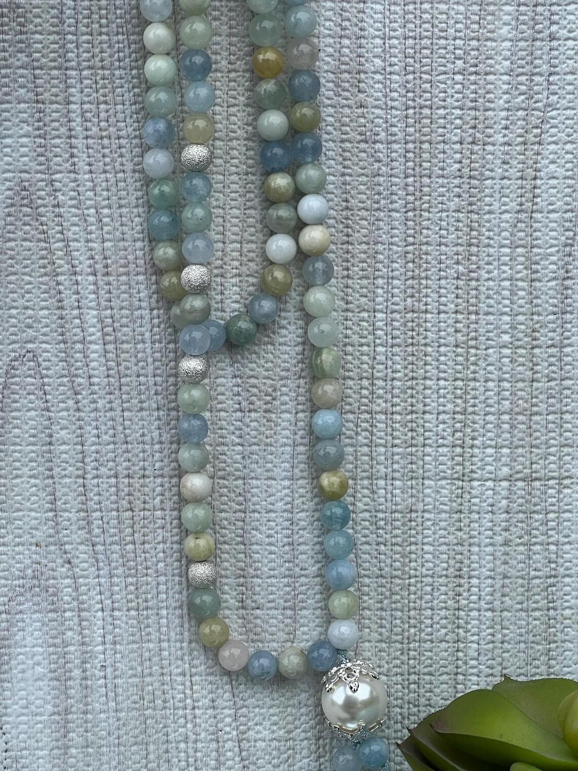 Aquamarine/silk Thread/ Pearly, Silver Tasbeeh Prayer Beads 99 ( 33,33 ...
