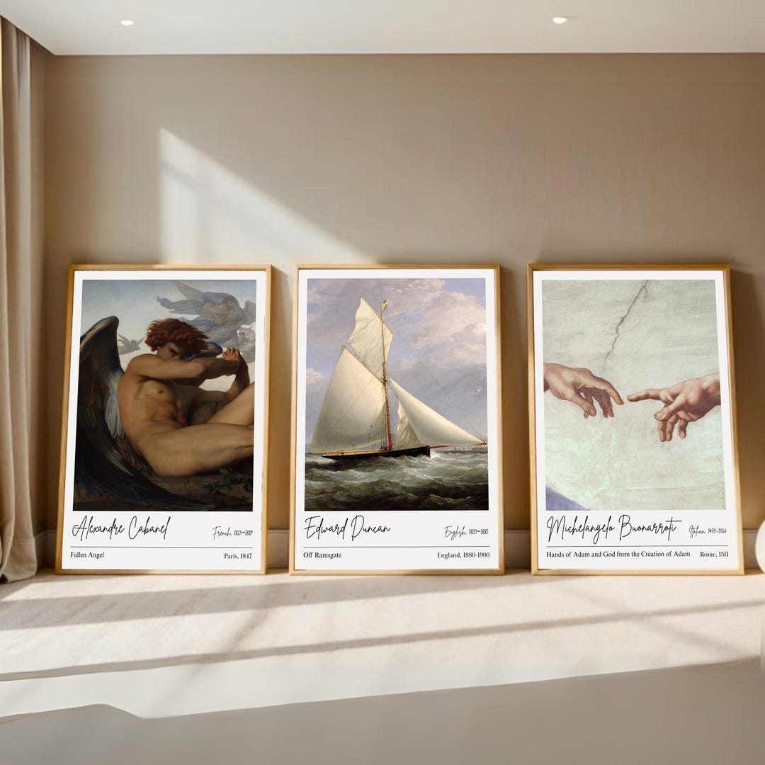 Mythological Art Print Set: Fallen Angel, God and Adam (digital ...