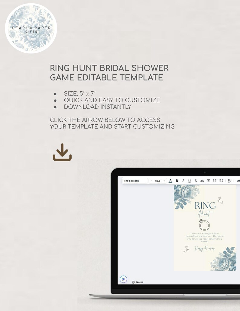 Ring Hunt Bridal Shower Game Template, Blue Floral Bridal Shower ...