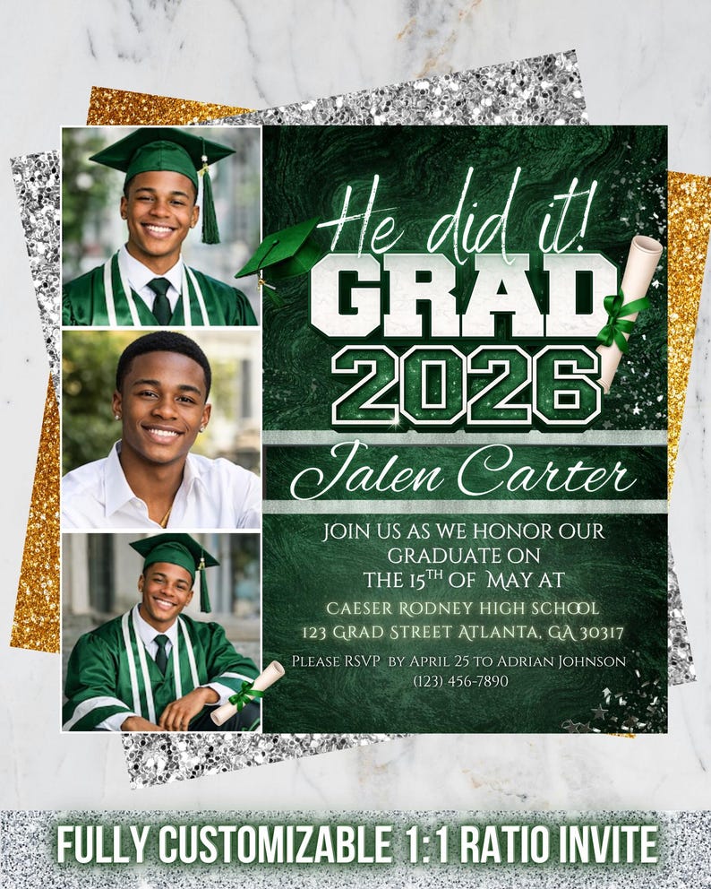 Graduation Flyer Bundle Kit 2026 Green Graduation Party Favor Bundle ...
