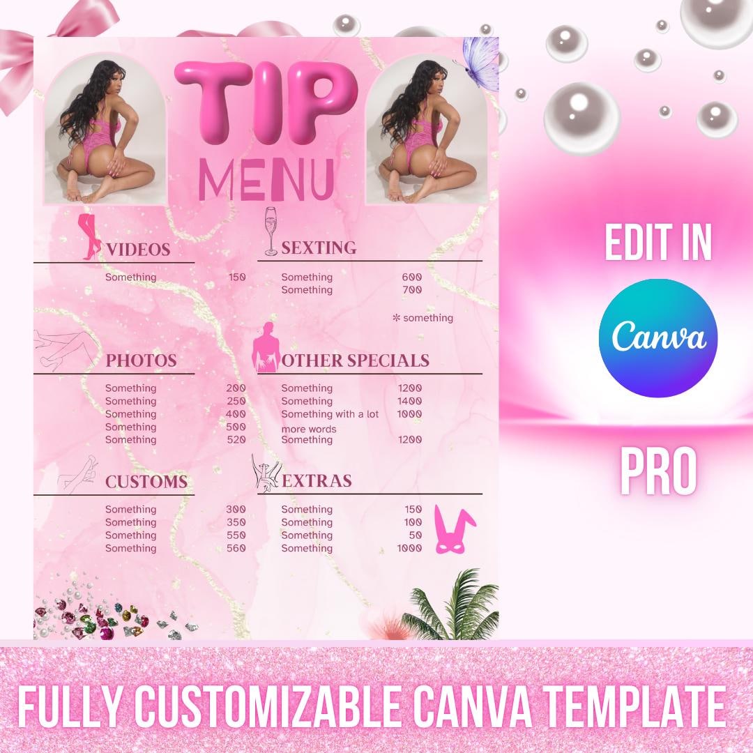 Onlyfans Tip Menu Editable Canva Template Pink Onlyfans Fansly Tip Menu ...