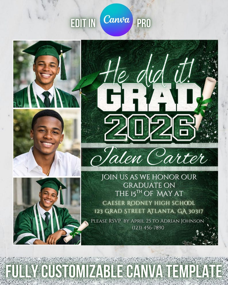 Graduation Flyer Bundle Kit 2026 Green Graduation Party Favor Bundle ...