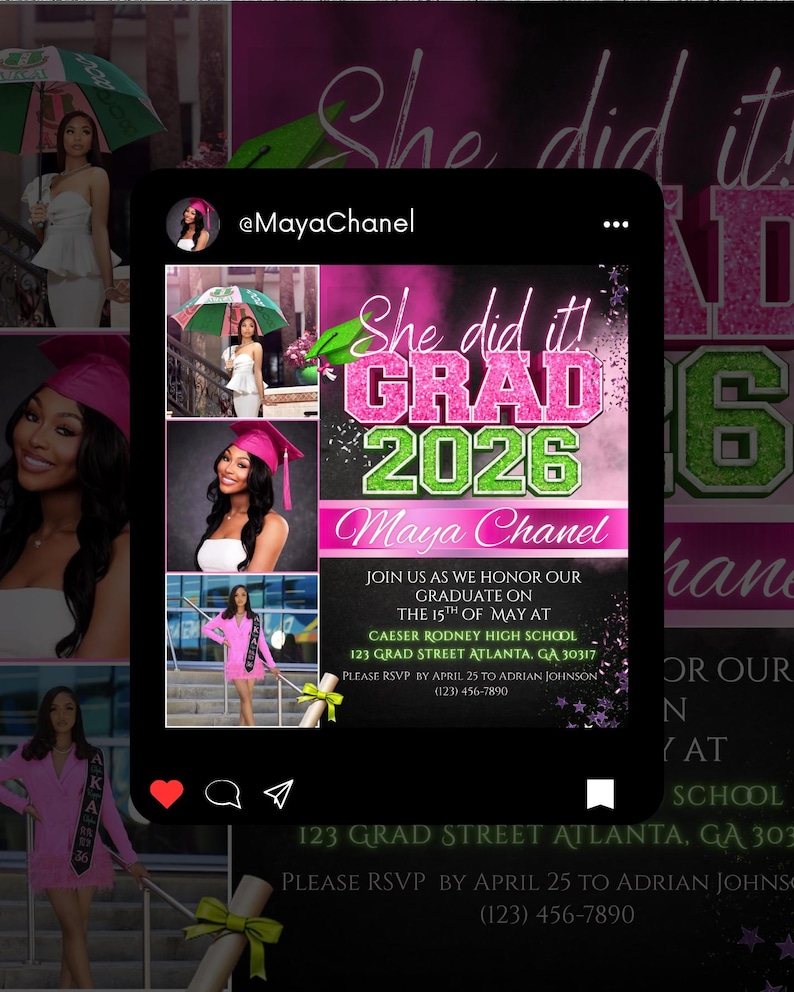 Graduation Flyer Bundle Kit 2026 Pink Graduation Party Bundle Canva ...
