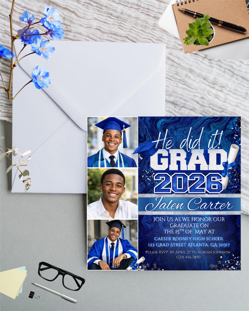 Graduation Flyer 2026 Blue Graduation Invitation Canva Template High ...