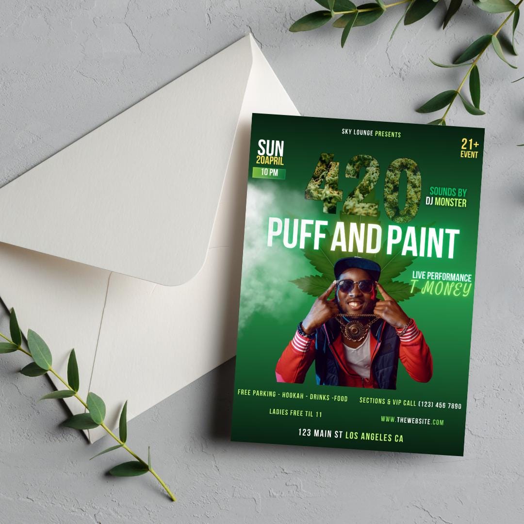 420 Club Flyer for Puff and Paint Party Events at Hookah Lounge Club ...