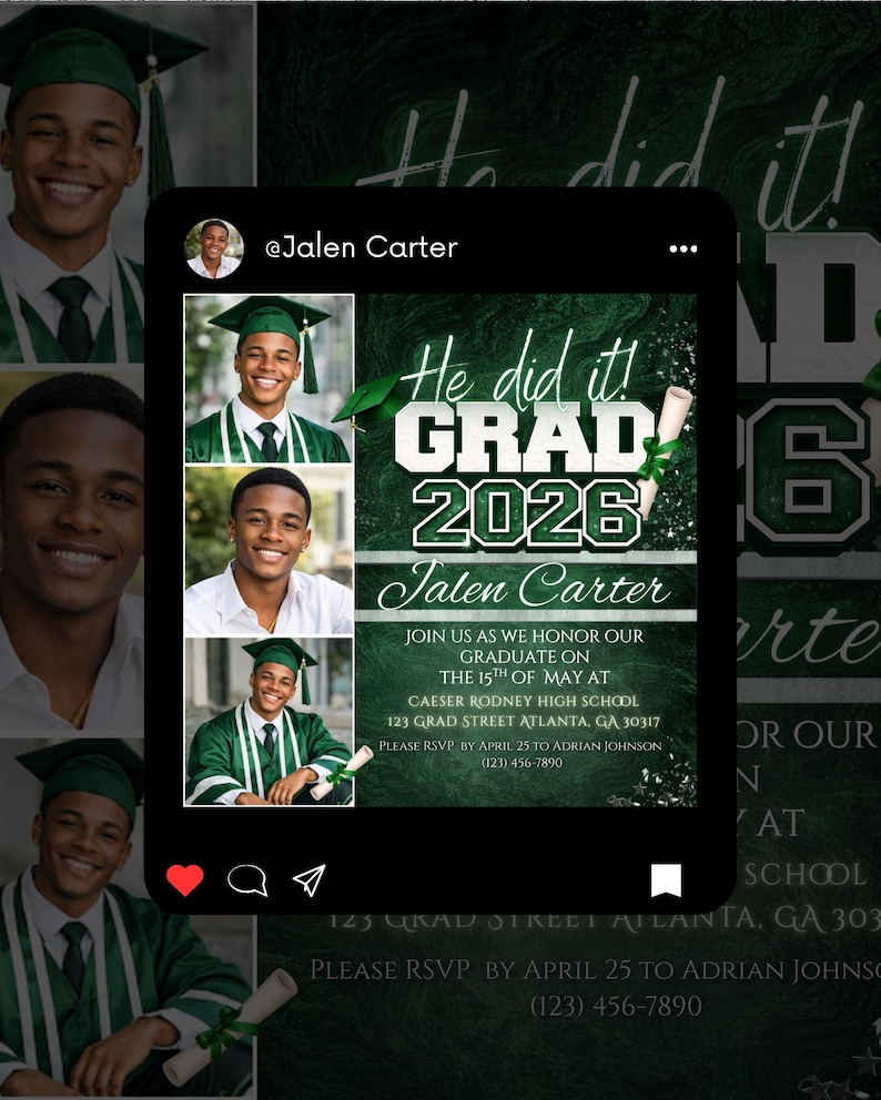 Graduation Flyer Bundle Kit 2026 Green Graduation Party Favor Bundle ...