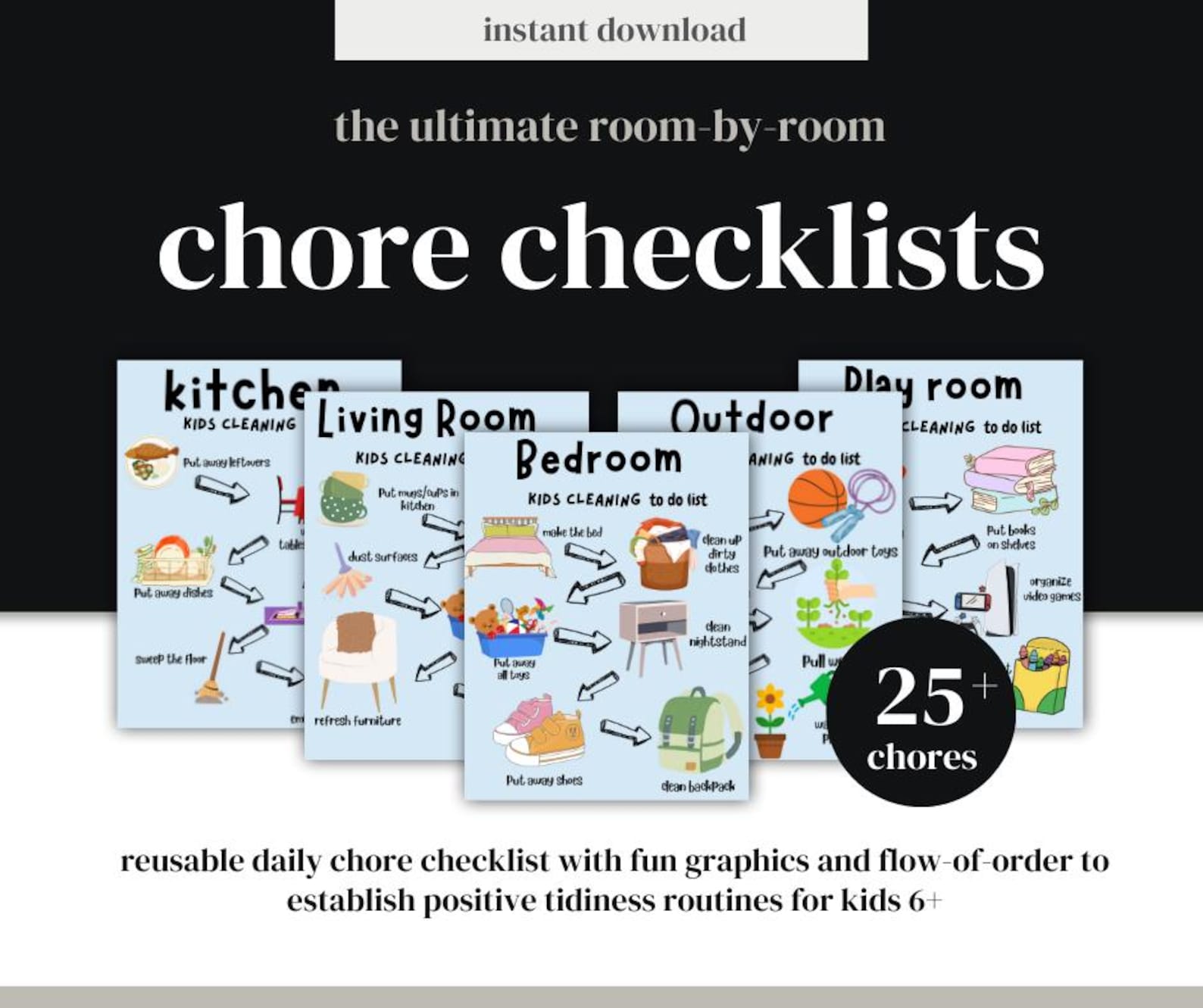 Kids Cleaning Checklist for Adhd Room by Room Cleaning Cards Kids Daily ...