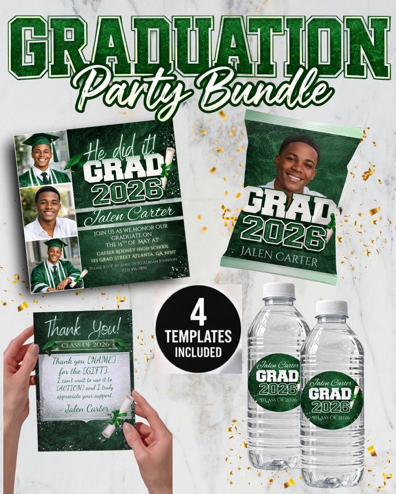 Graduation Flyer Bundle Kit 2026 Green Graduation Party Favor Bundle ...