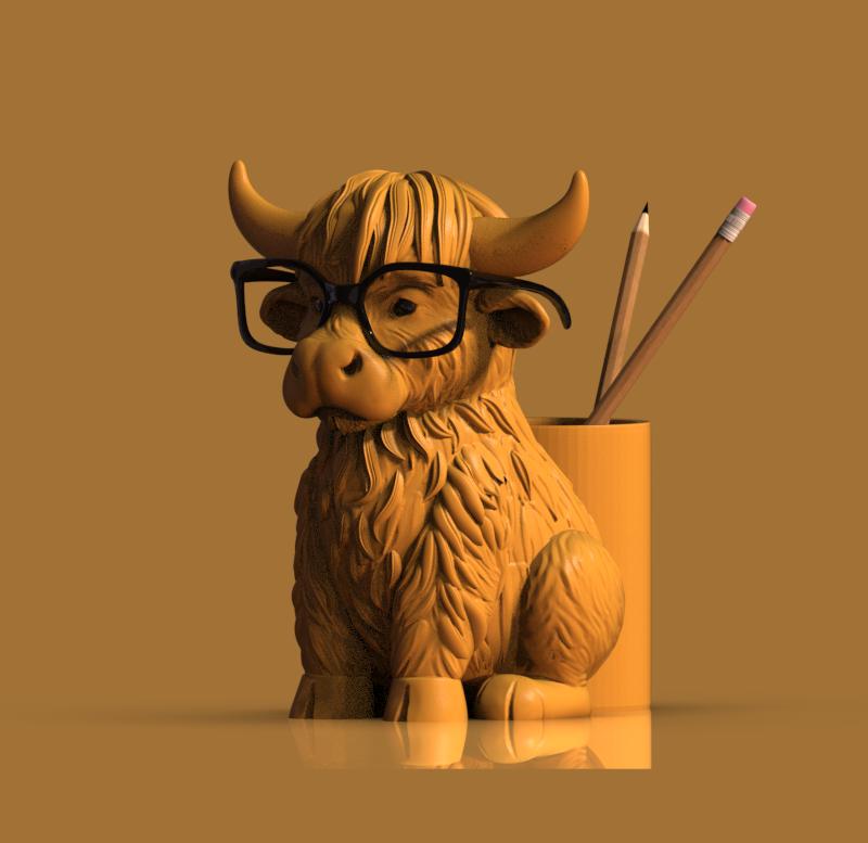 Highland Cow Pen Holder With Glasses - Etsy
