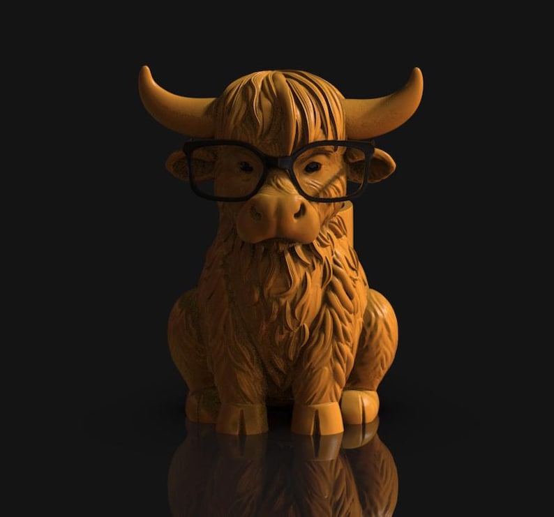 Highland Cow Pen Holder With Glasses - Etsy