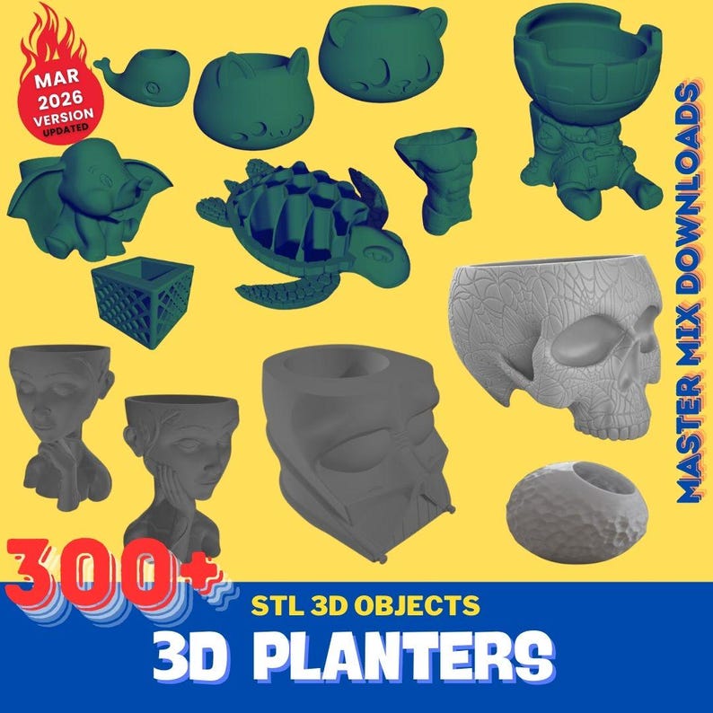 3D Planter STL Bundle – 300+ Plant Pots, Succulent Planters, Hanging ...