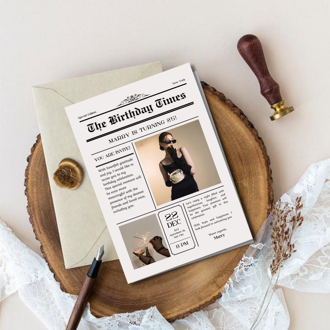 Personalized Invitation - Custom Vintage Newspaper Style Birthday ...