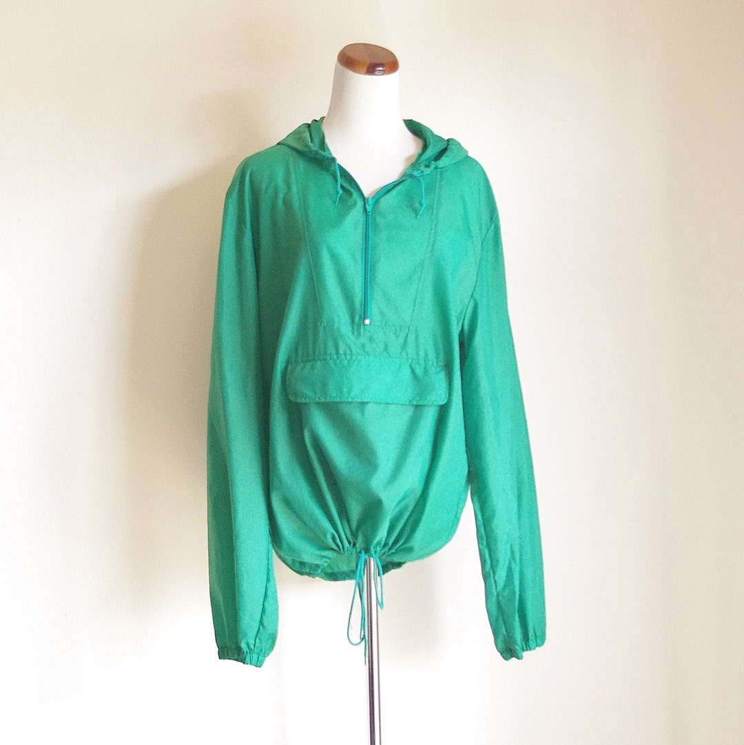 Vintage Green Jacket, Mens Jacket, Kelly Green Pullover Jacket, Nylon ...