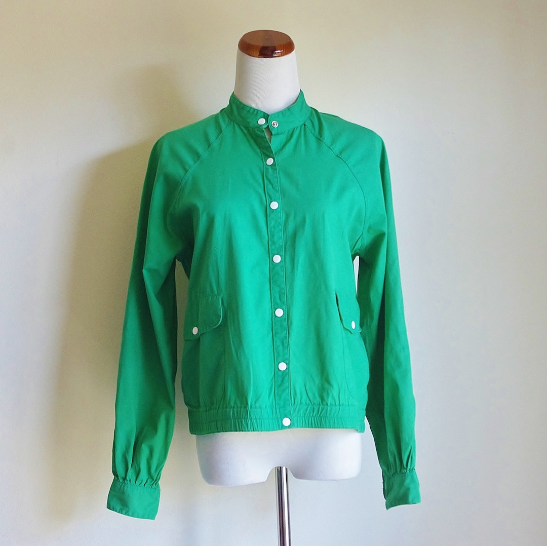 Vintage Cotton Jacket, Kelly Green Jacket, 80s Jacket, Raglan Sleeve ...