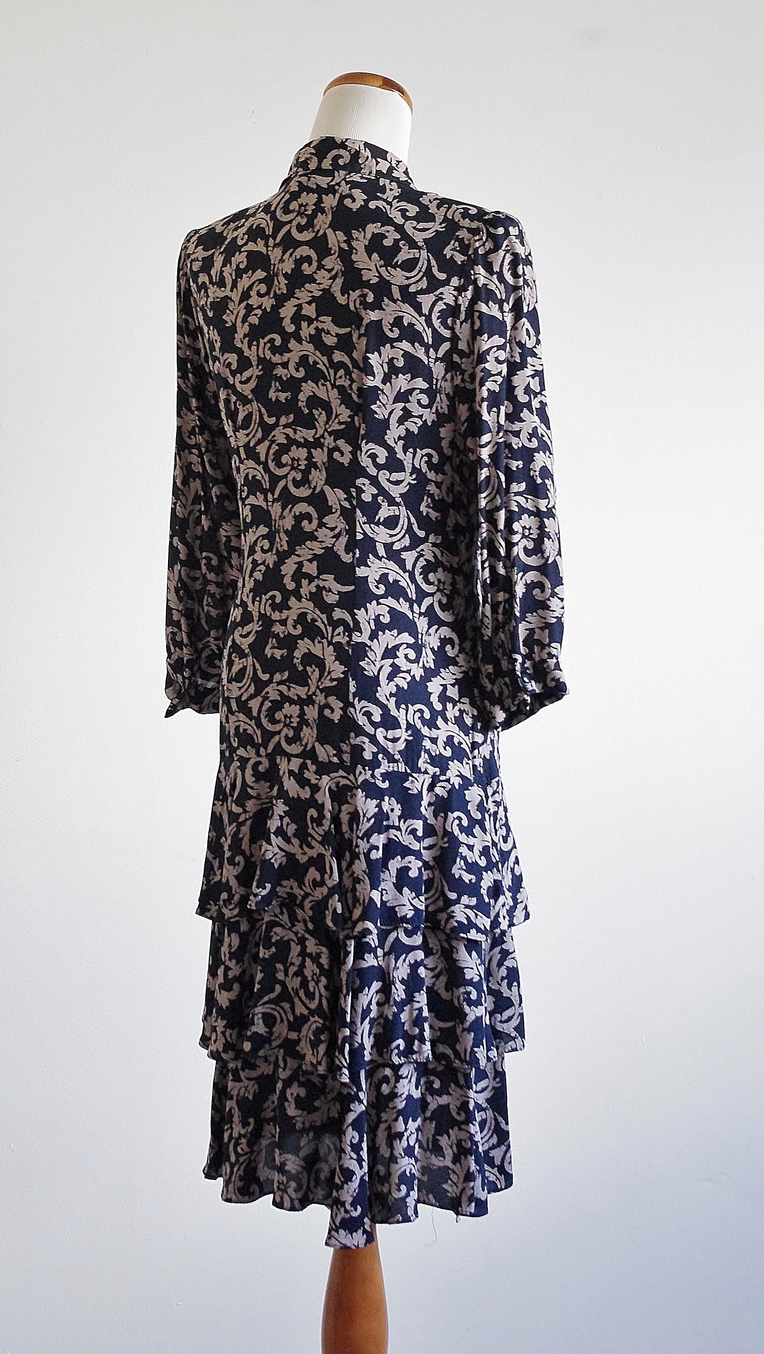 Vintage Drop Waist Dress, 80s Ruffle Dress, Collared Dolman Sleeve ...