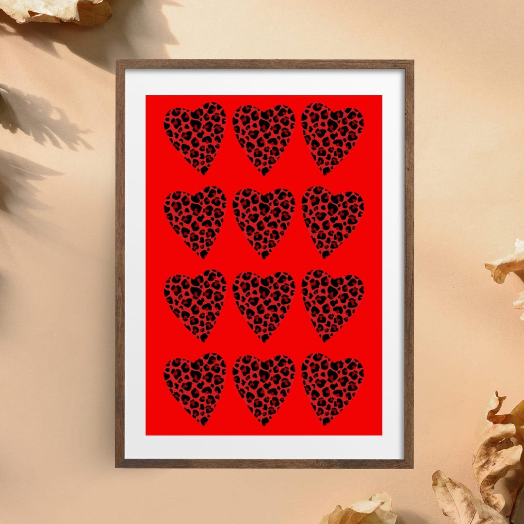 Red Leopard Heart Wall Art: Minimalist Love Quote Decor (digital ...