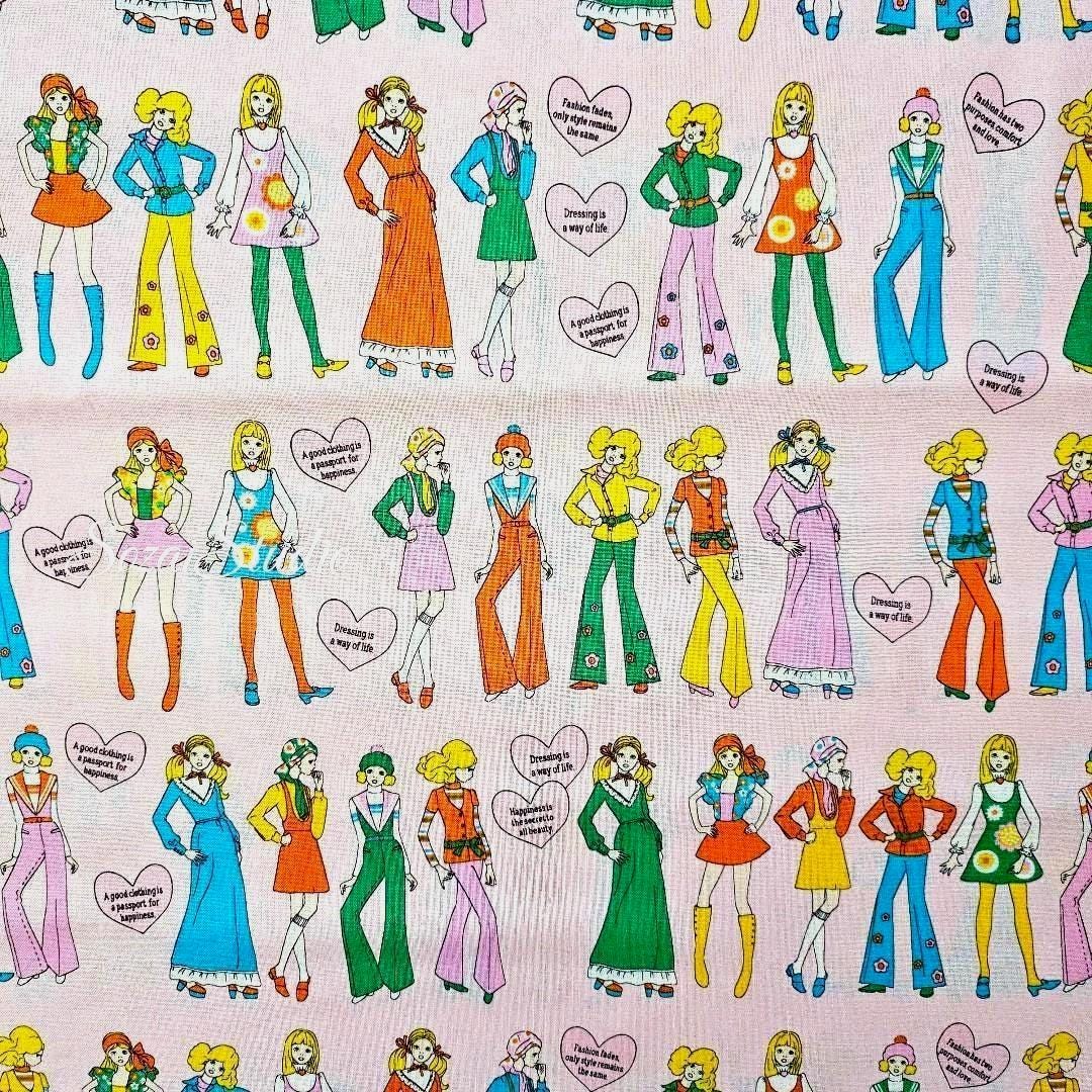 1 Yard Koko Seki Retro Disco Girls Fabric: Light Pink Japanese Cotton ...