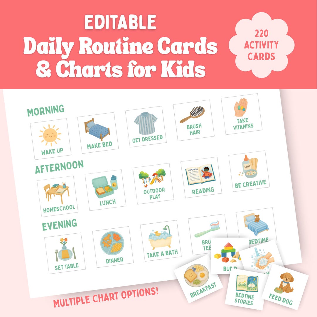 Editable Daily Routine Cards & Charts for Kids, Montessori Inspired ...