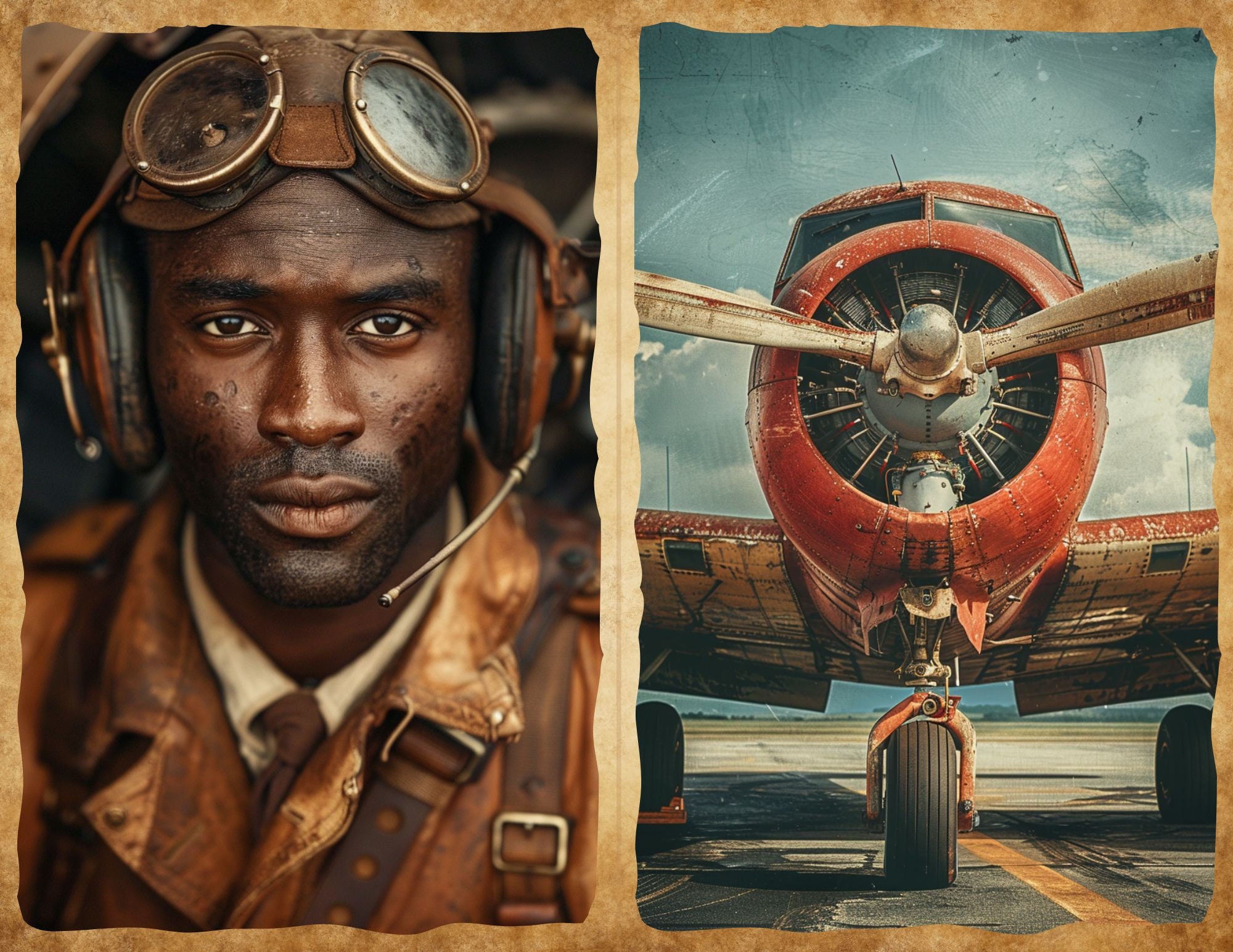 Vintage Black Pilot Junk Journal Pages, Rustic Photo, Airplane Pilot ...