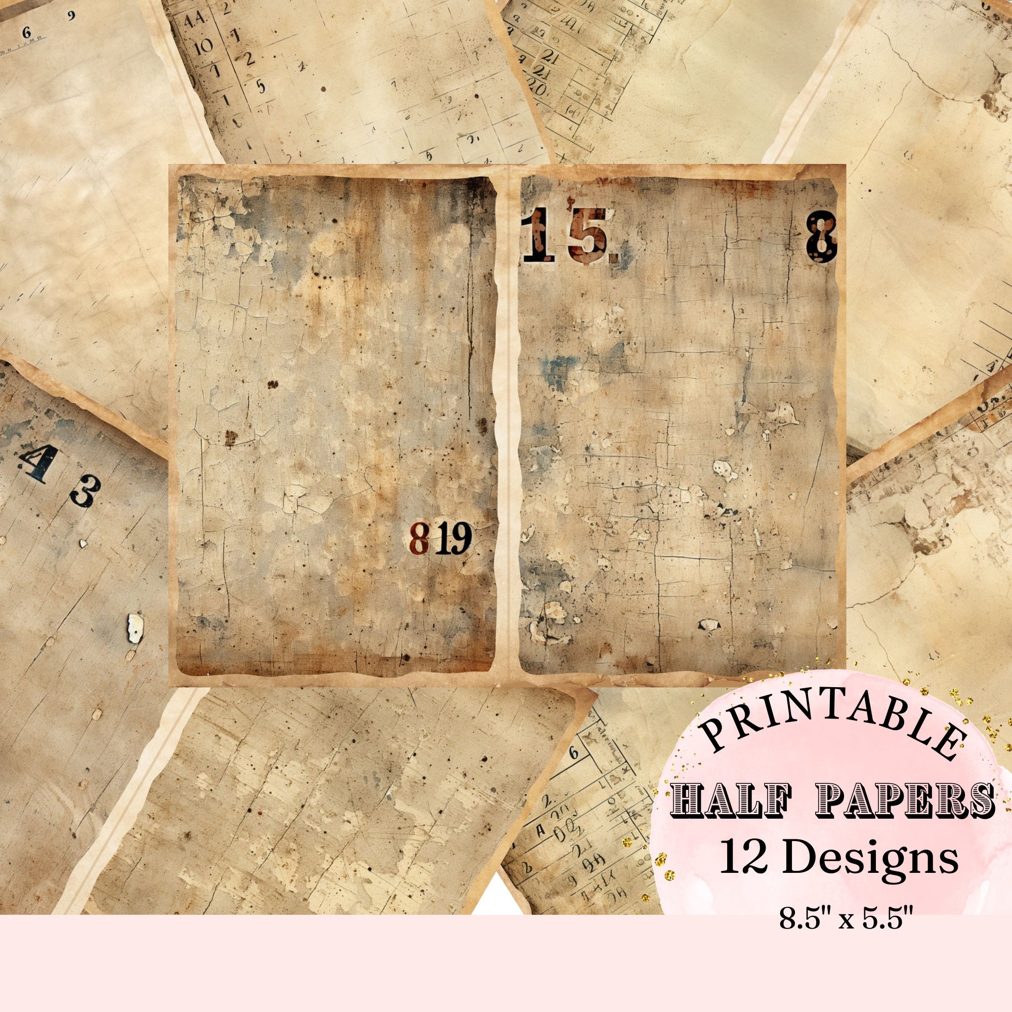 Old Vintage Torn Paper With Numbers Cards Mix Media Collage Junk ...