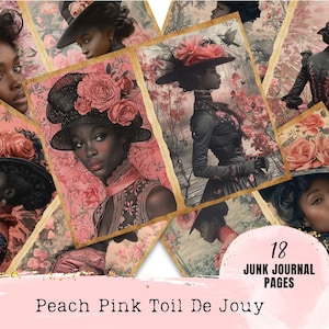 Vintage French Pink Peach Toile De Jouy Black Woman With Hat Ephemera ...