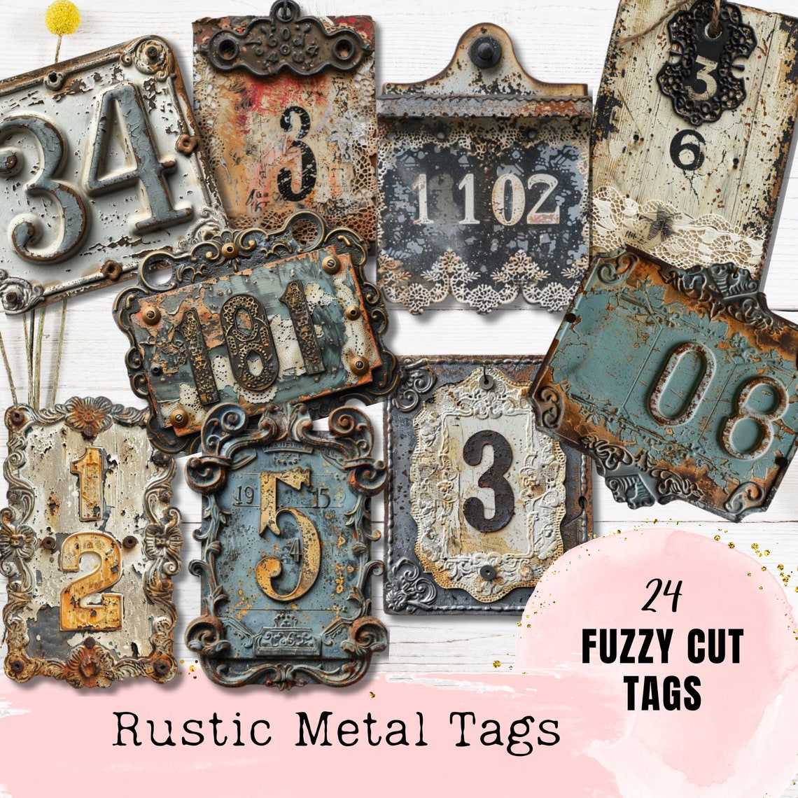 Industrial Grunge Steampunk Tags / Fussy Cut Number Tags / Ephemera ...