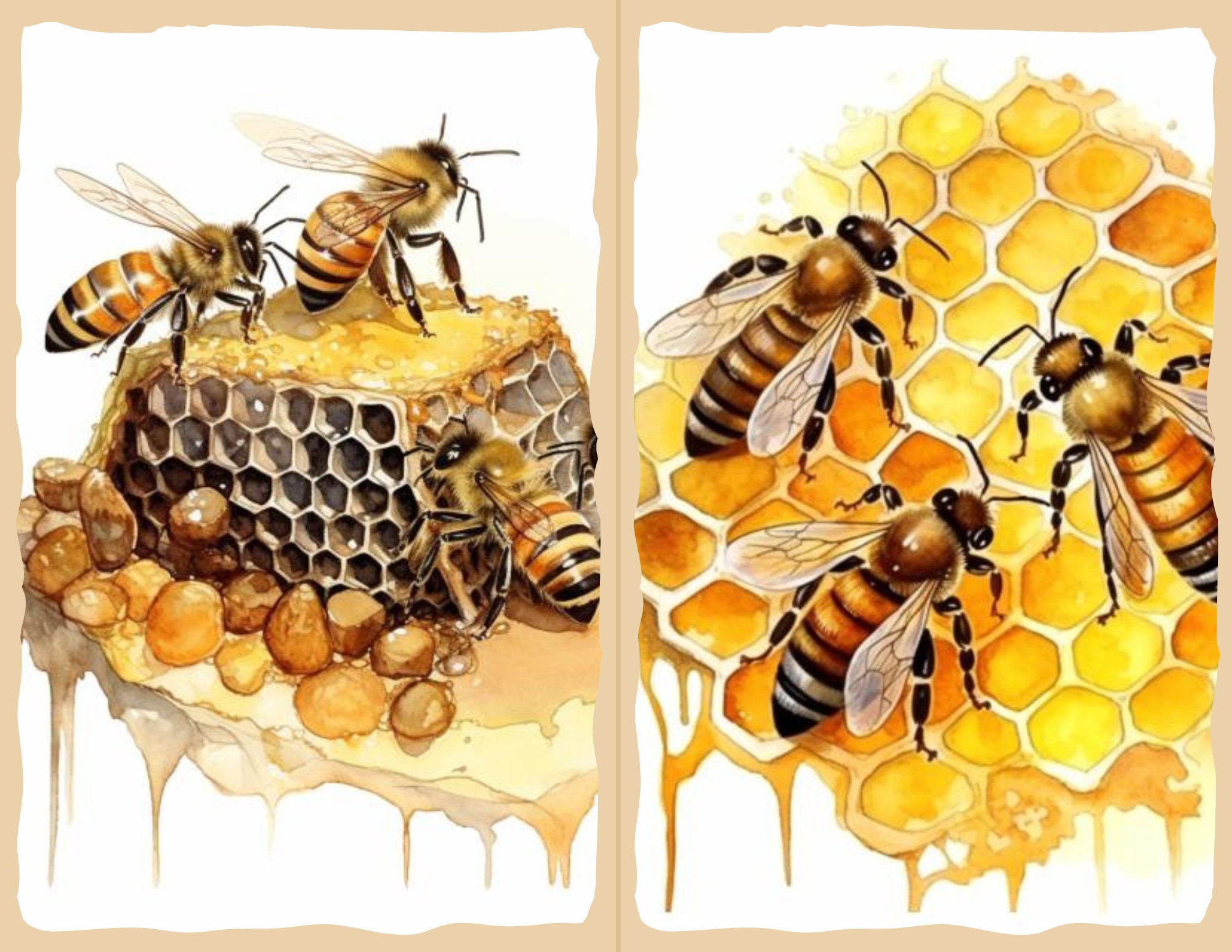 Honey Bees Junk Journal Pages / Honey Comb Printable Kit / Bee Collage ...