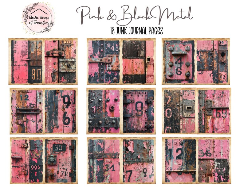 Pink & Black Old Rusty Metal With Numbers Mix Media Collage Junk ...