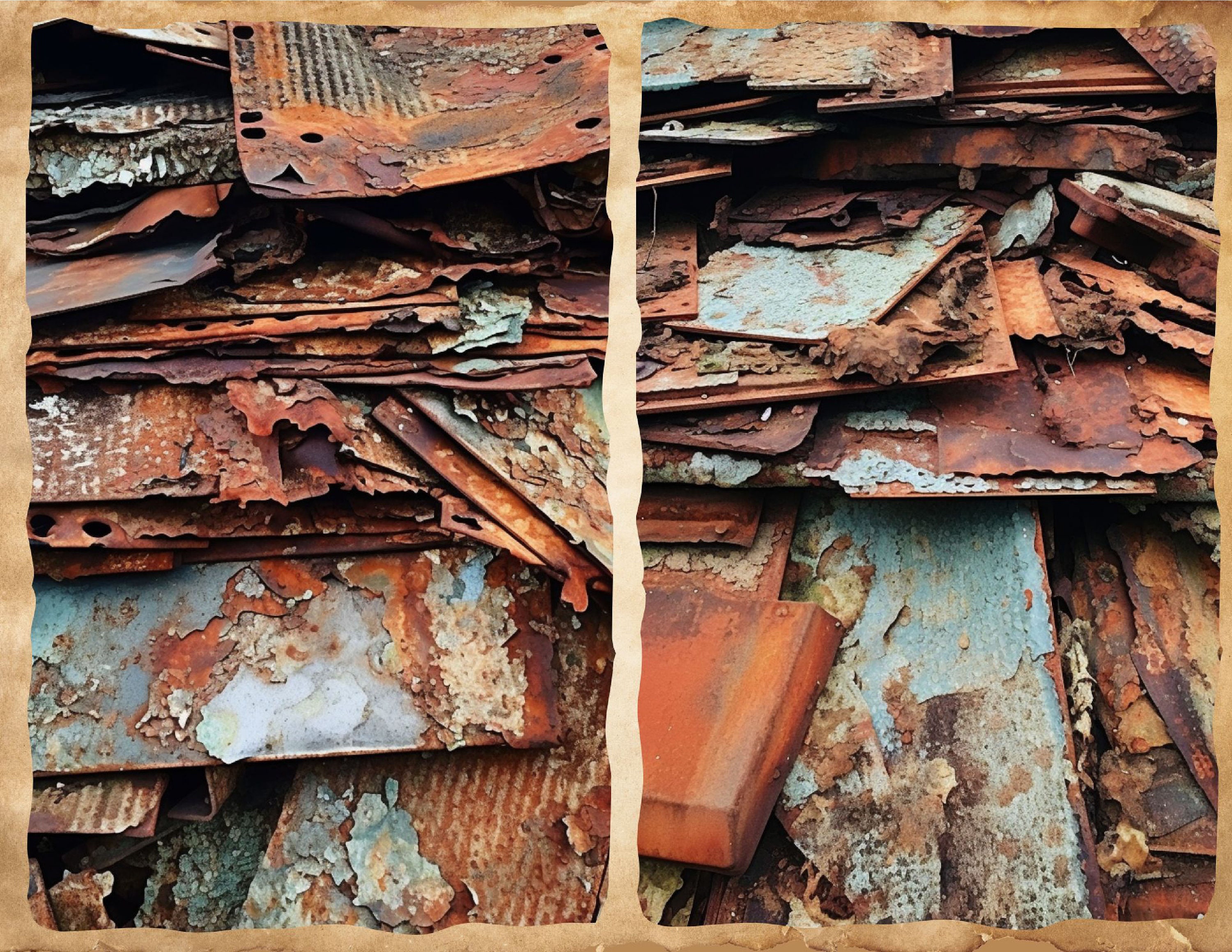 Old Rusty Metal Pieces Collage Half Paper Junk Journal Scrapbook ...