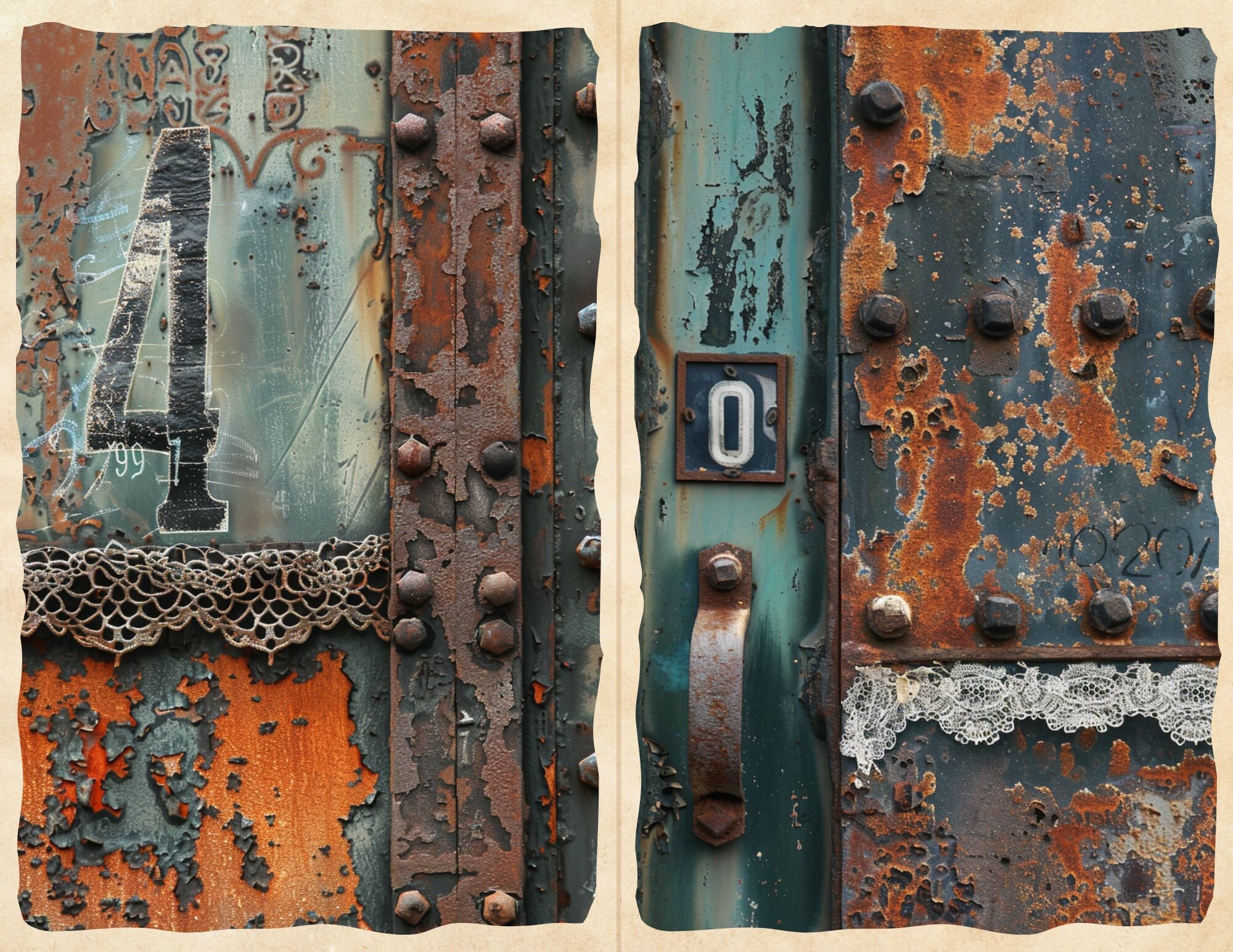 Rustic Metal and Lace With Numbers Mix Media Collage Junk Journal Metal ...