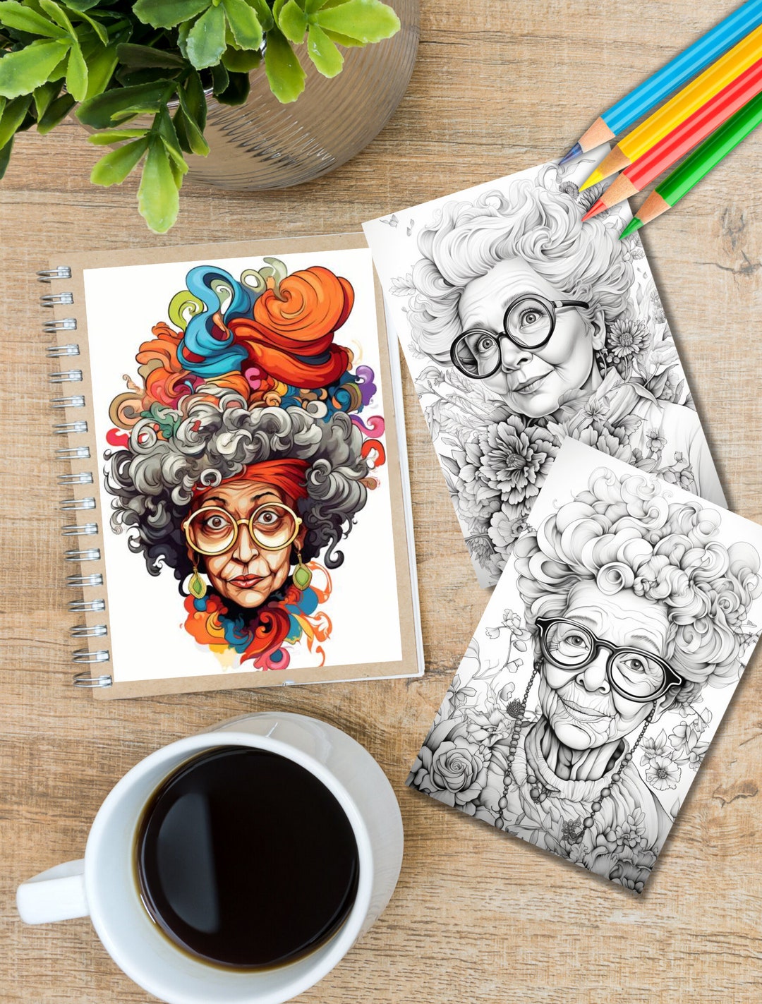Adult Coloring Book / Quirky Granny Color Paper / Older Woman Color ...