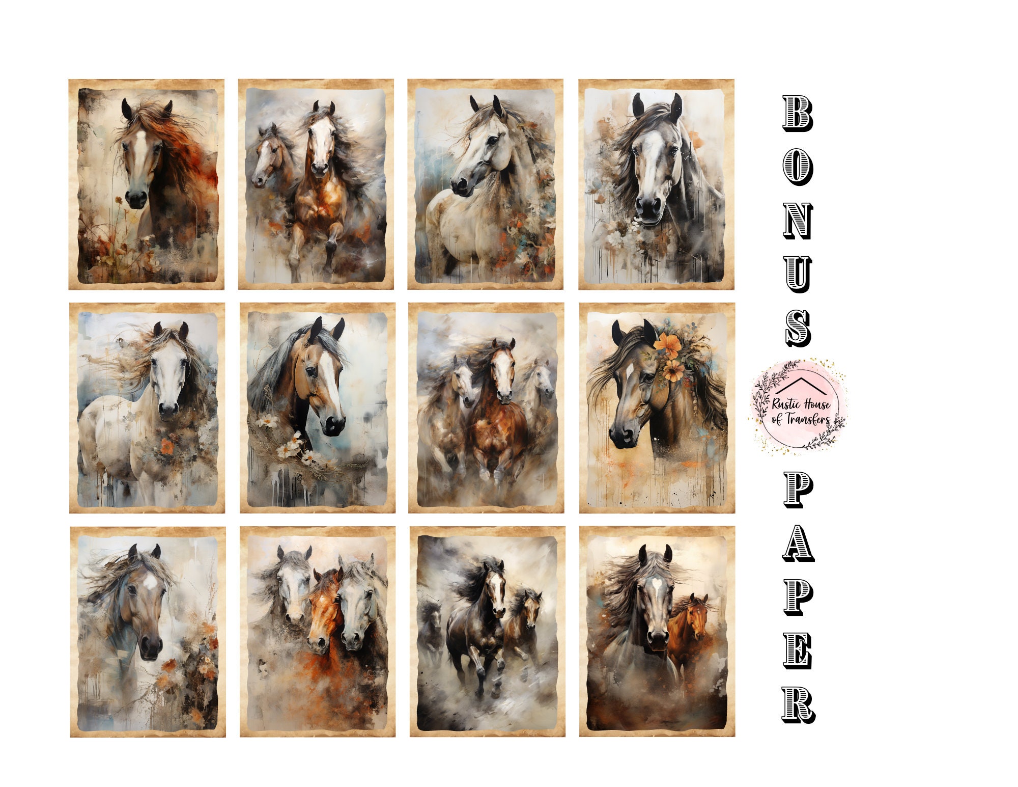 Beautiful Horses With Flowers Collage Junk Journal Collage Scrapbook ...