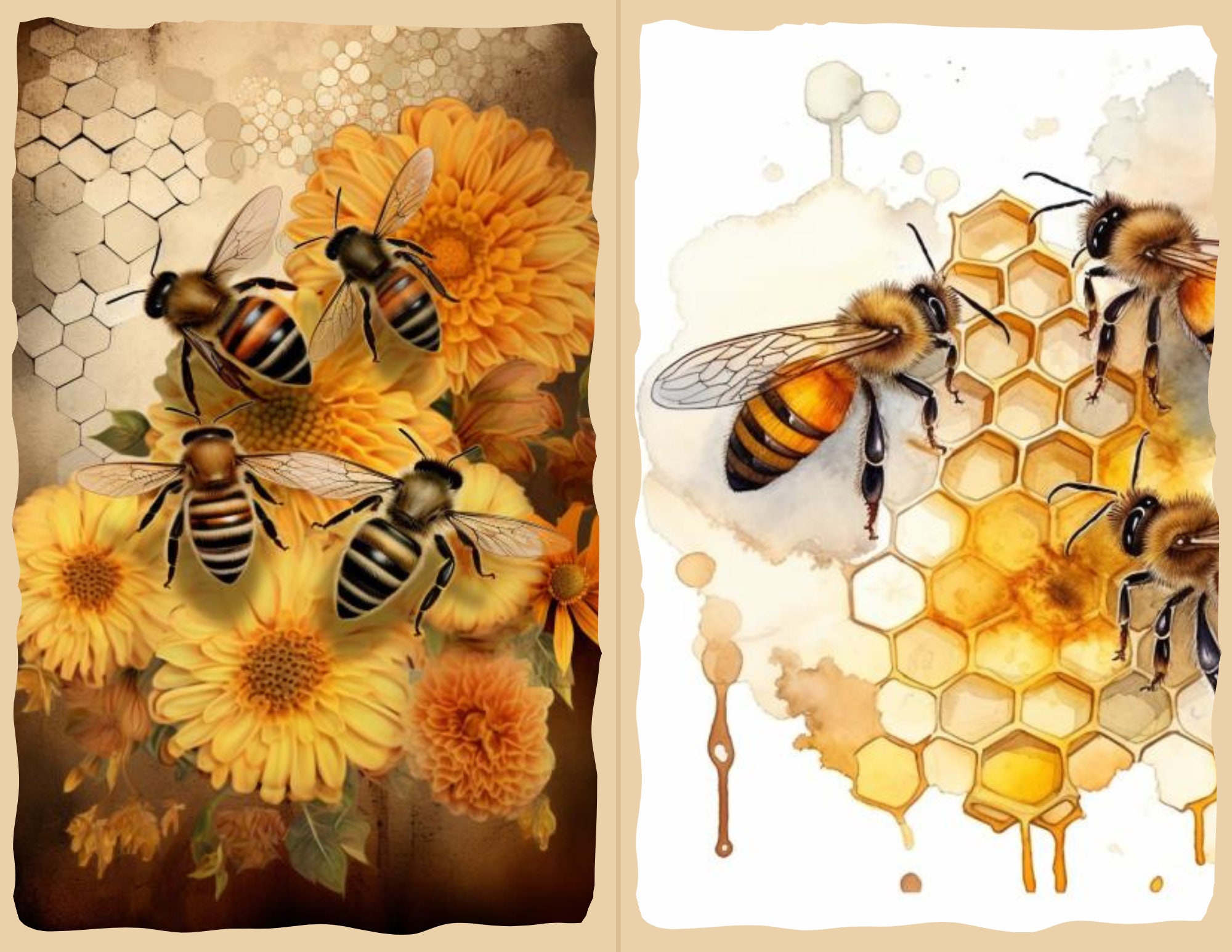 Honey Bees Junk Journal Pages / Honey Comb Printable Kit / Bee Collage ...
