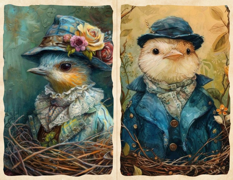 Junk Journal Anthropomorphic Quirky Bird Kit / Bird in A Nest Pages ...