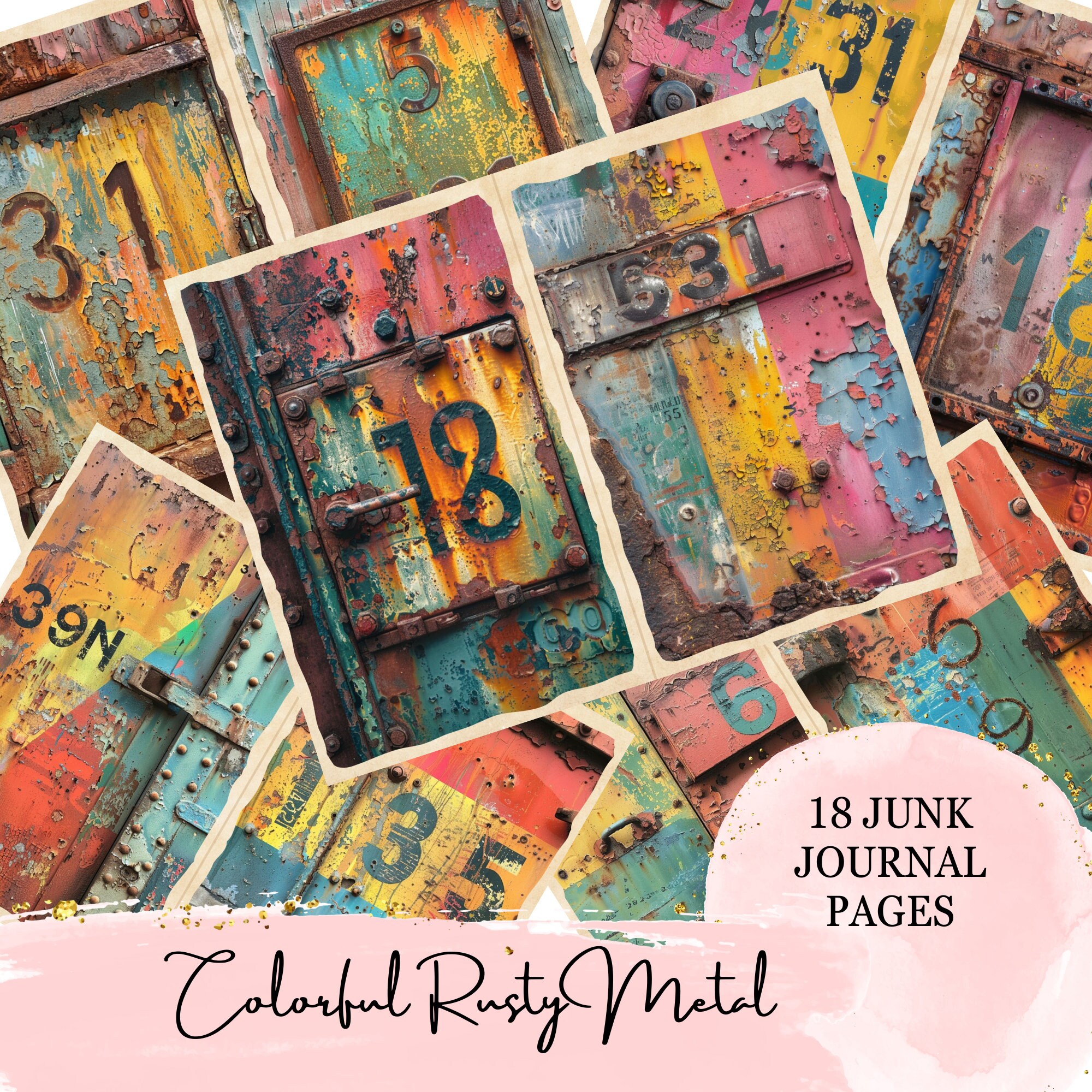 Rusty Rainbow Metal With Numbers Mix Media Collage Junk Journal Metal ...