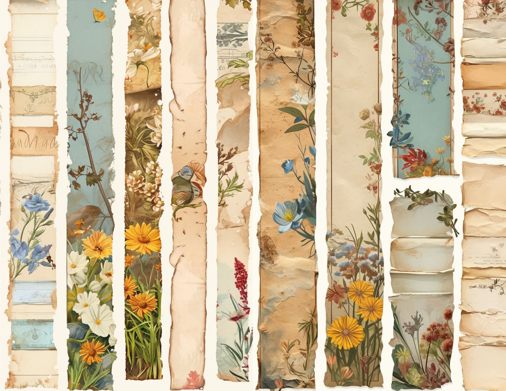 Vintage Botanical Book Spine Strips: Junk Journal Printable (digital ...