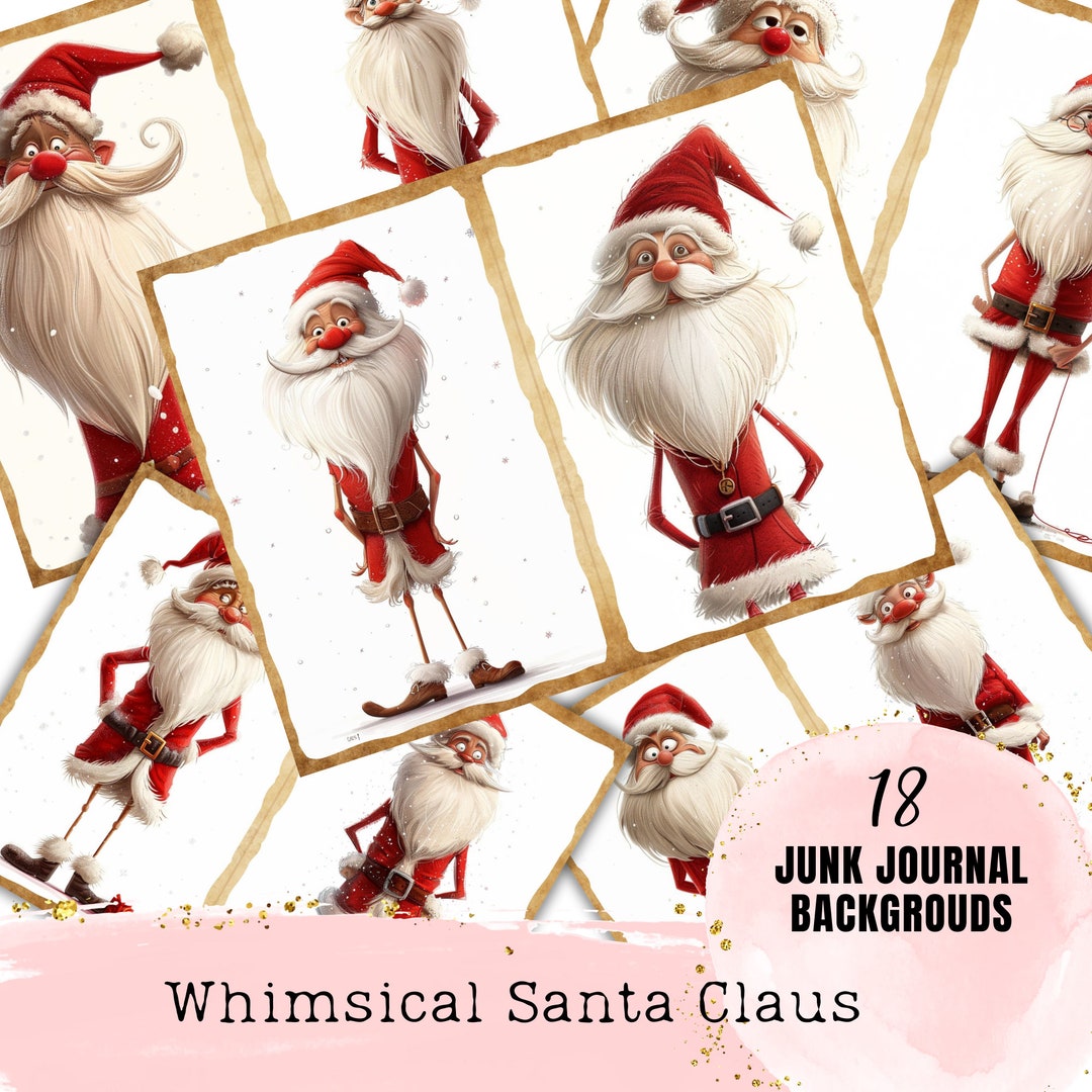 Whimsical Santa Claus Junk Journal Pages, Quirky Christmas Digital ...