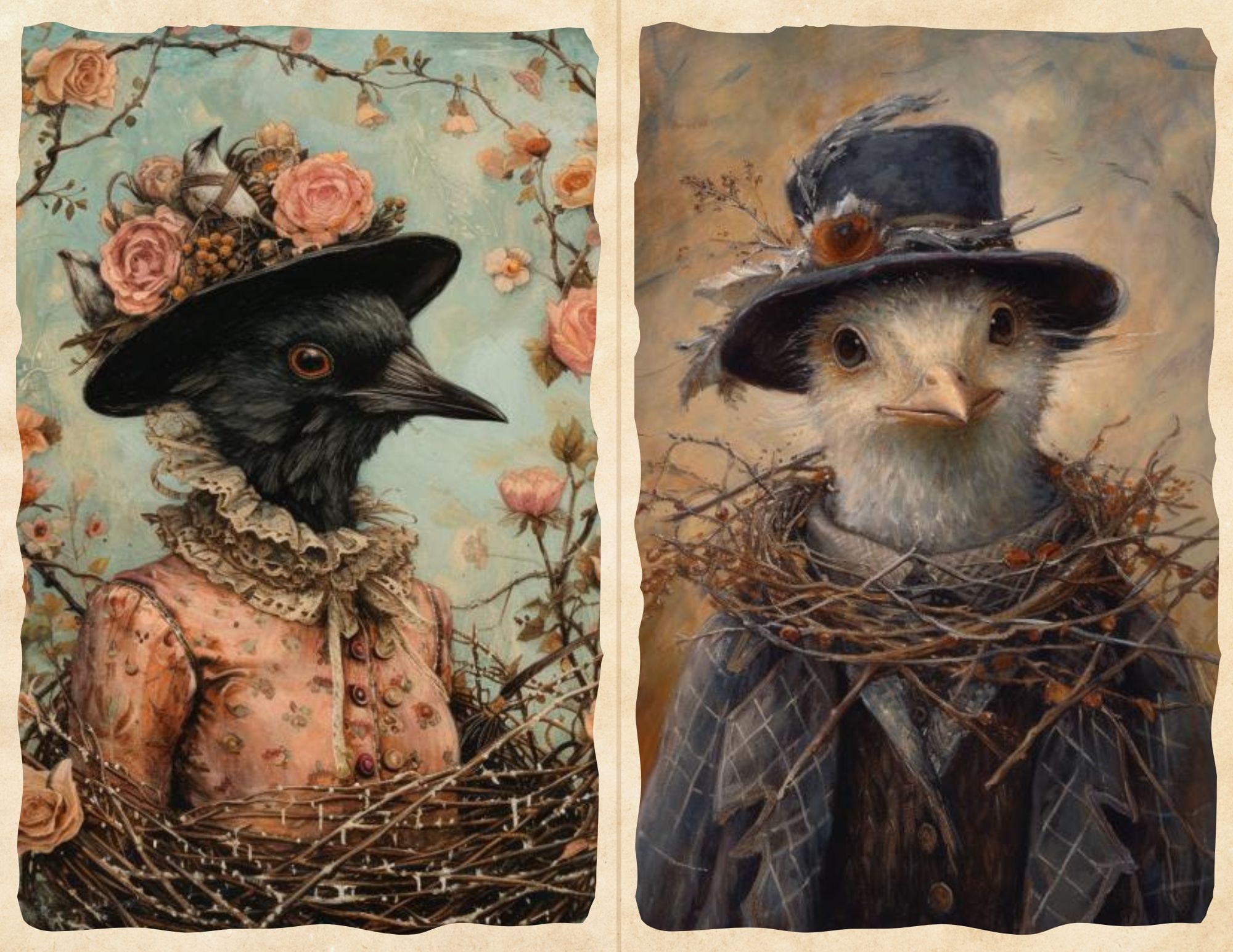 Junk Journal Anthropomorphic Quirky Bird Kit / Bird in A Nest Pages ...