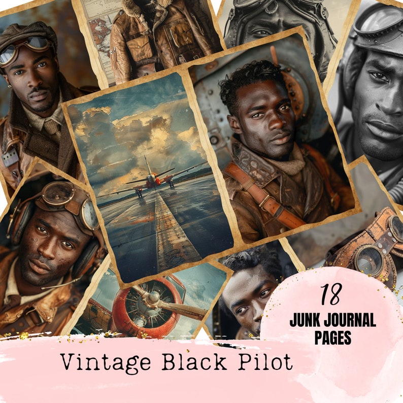 Vintage Black Pilot Junk Journal Pages, Rustic Photo, Airplane Pilot ...