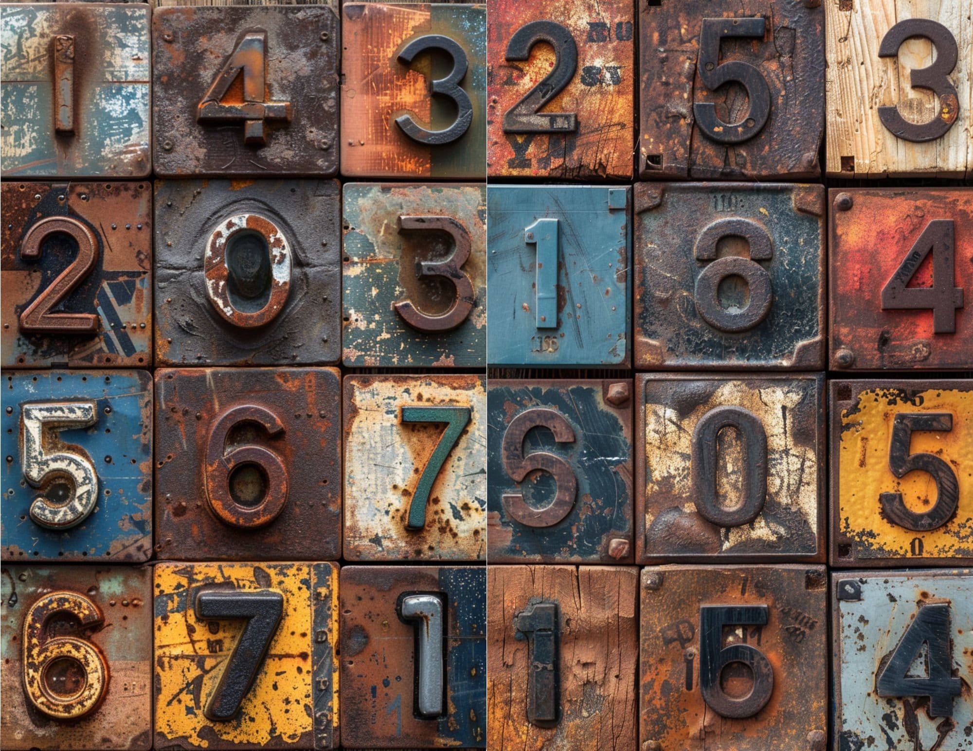 Old Vintage Rustic Number Blocks Mix Media Collage Junk Journal Metal ...