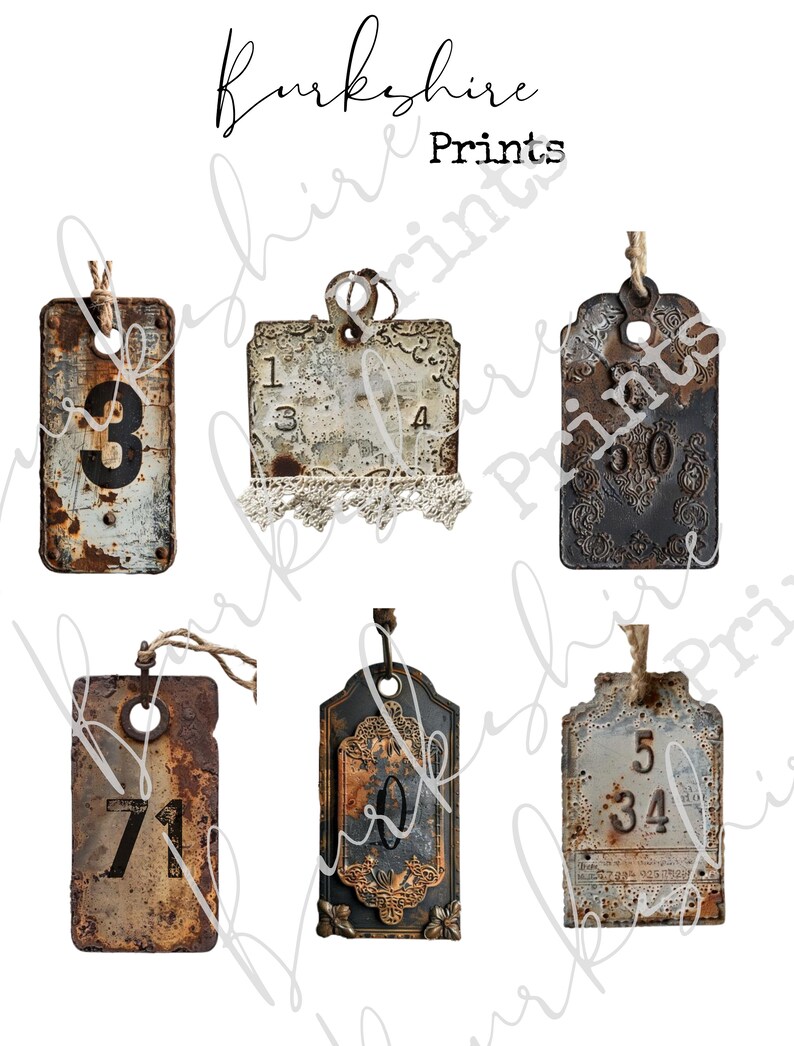 Industrial Grunge Steampunk Tags / Fussy Cut Number Tags / Ephemera ...