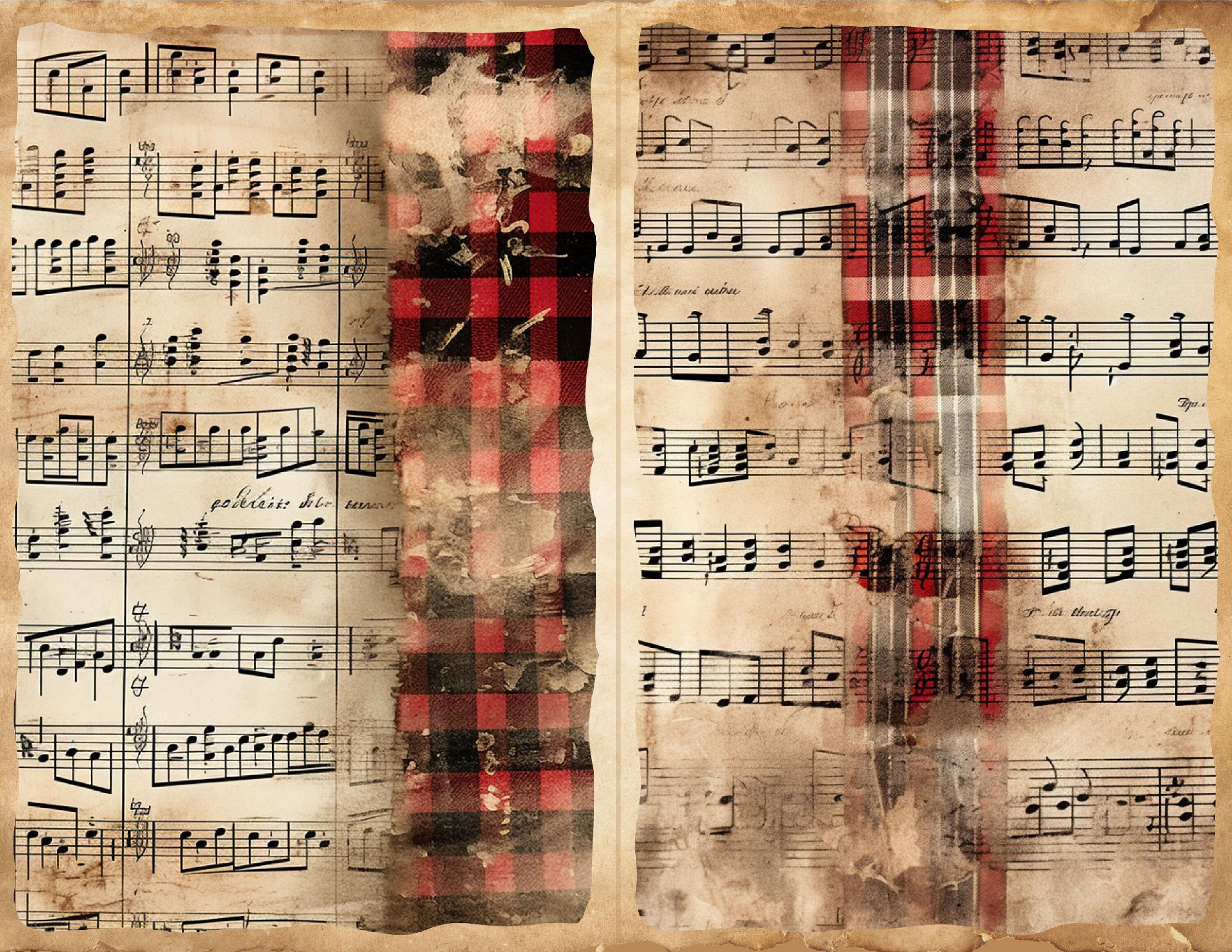 Distressed Music Notes Christmas Half Paper Junk Journal Collage ...