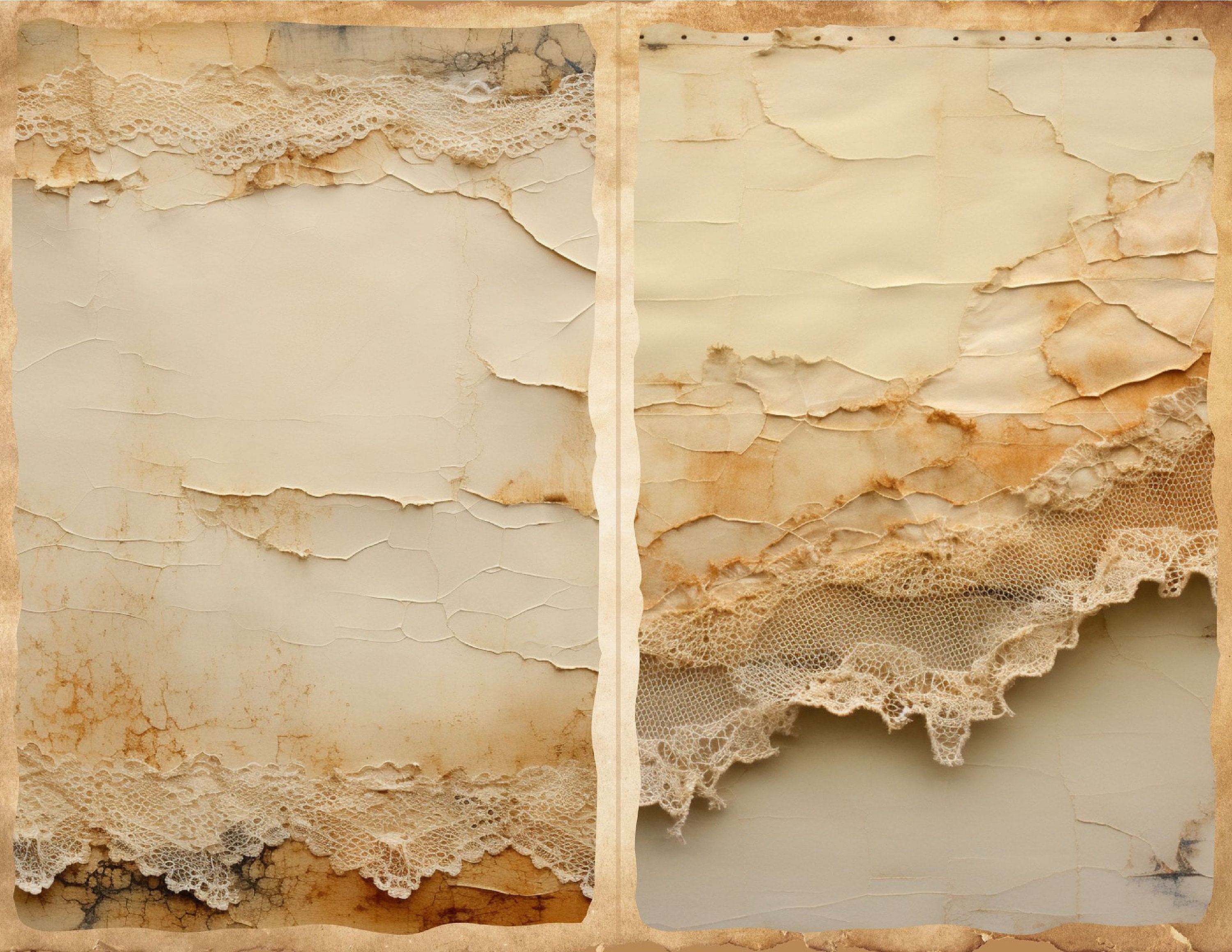 Vintage Tattered Stained Paper and Lace Mix Media Collage Junk Journal ...