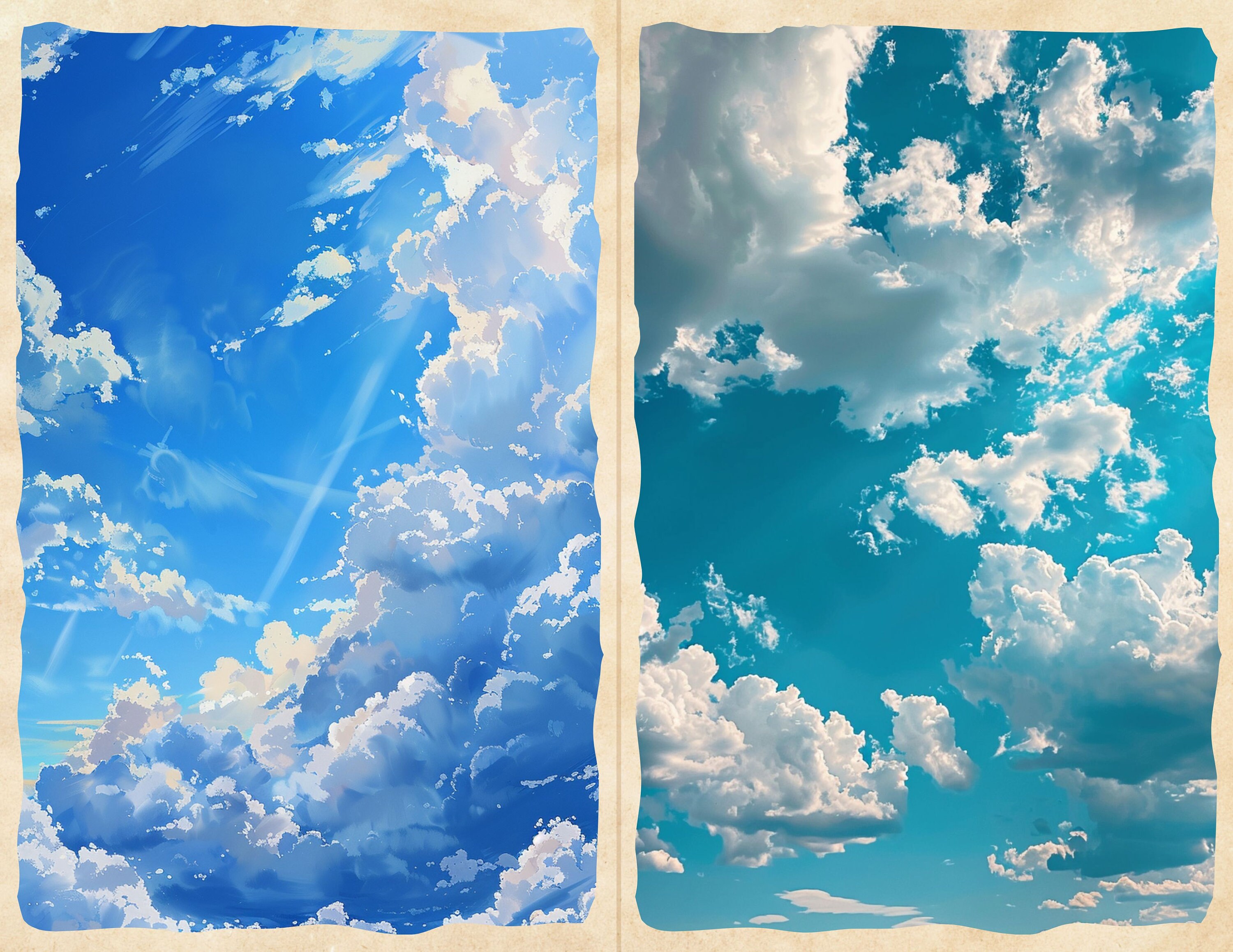 Rustic Blue Clouds / Cloudy Skies Junk Journal Pages / Pillow Clouds ...