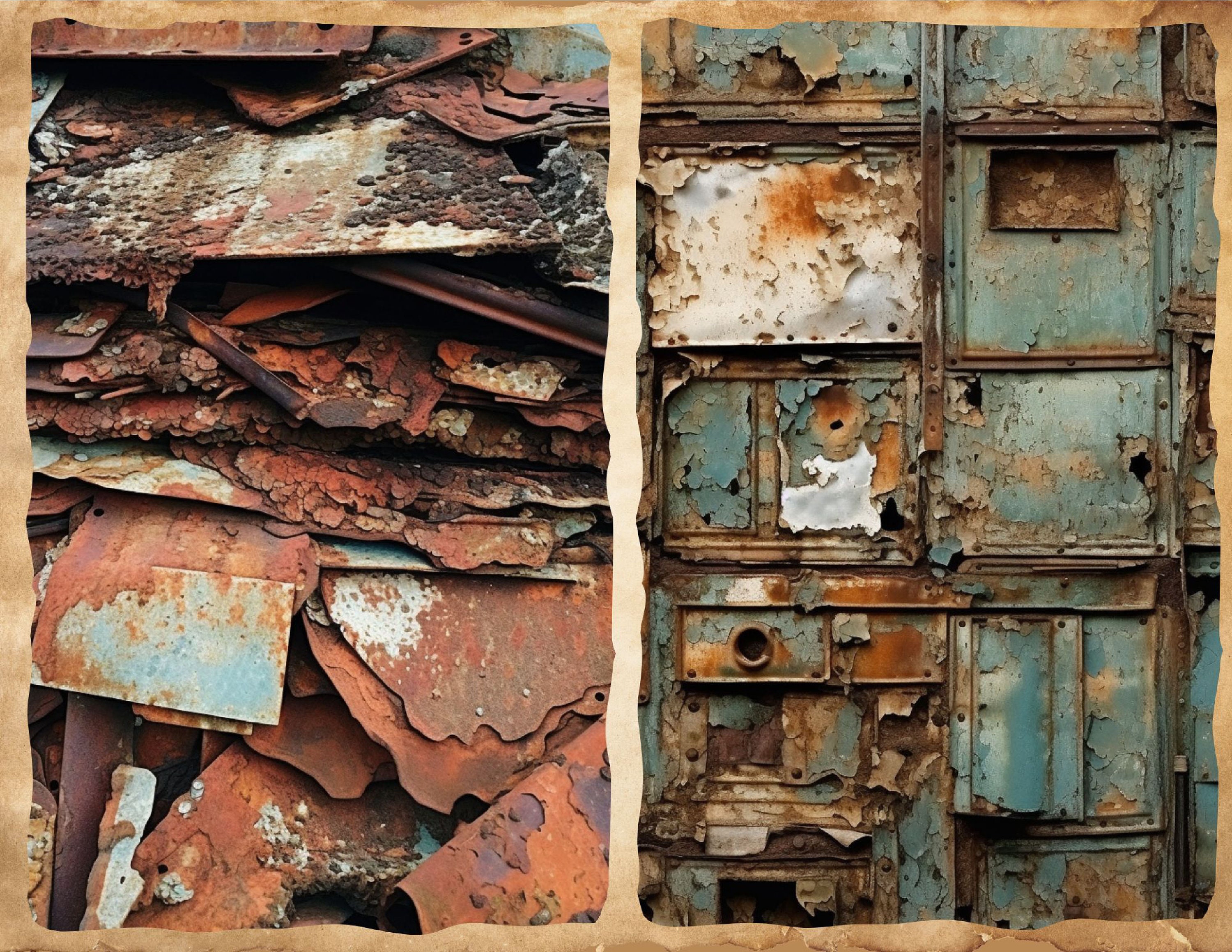 Old Rusty Metal Pieces Collage Half Paper Junk Journal Scrapbook ...